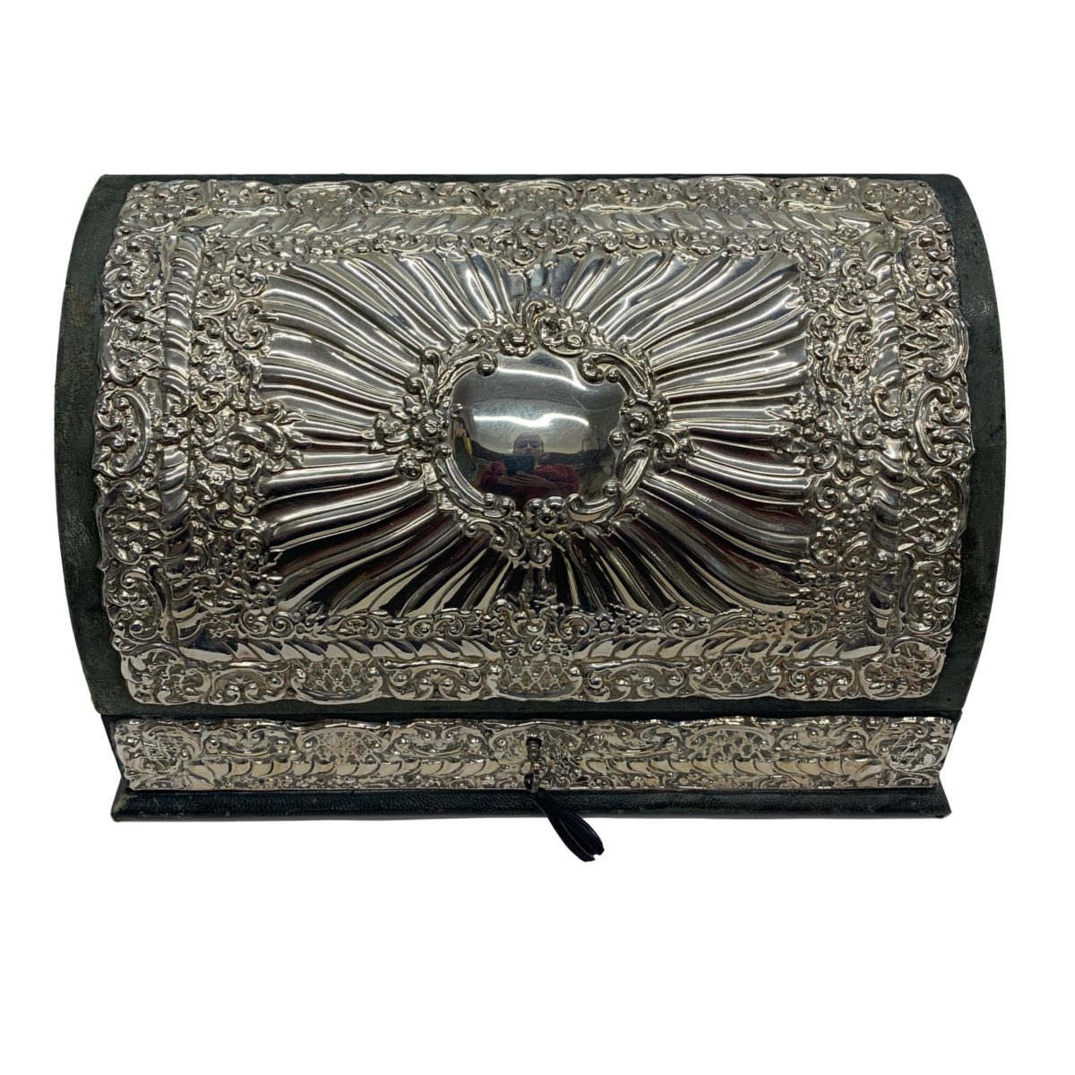 Silver And Green Leather Document Box With Key | Kalms Antiques